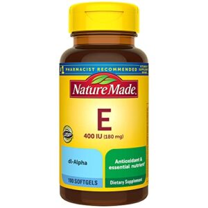 nature made vitamin e 180 mg (400 iu) dl-alpha, dietary supplement for antioxidant support, 100 softgels, 100 day supply