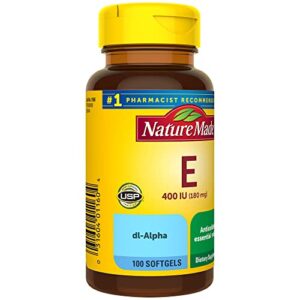 Nature Made Vitamin E 180 mg (400 IU) dl-Alpha, Dietary Supplement for Antioxidant Support, 100 Softgels, 100 Day Supply