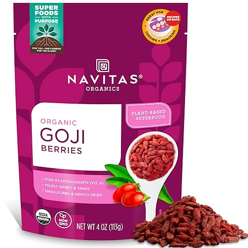 Navitas Organics Goji Berries, 4 oz. Bag, 4 Servings - Organic, Non-GMO, Sun-Dried, Sulfite-Free