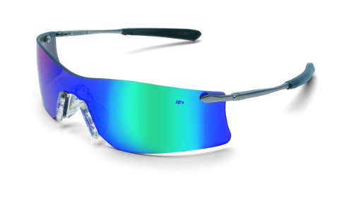 MCR Safety T411G Rubicon Safety Glasses Emerald Mirror Lens with UV Protection and Scratch Resistant Coating, Curved Frameless design, 1 Pair