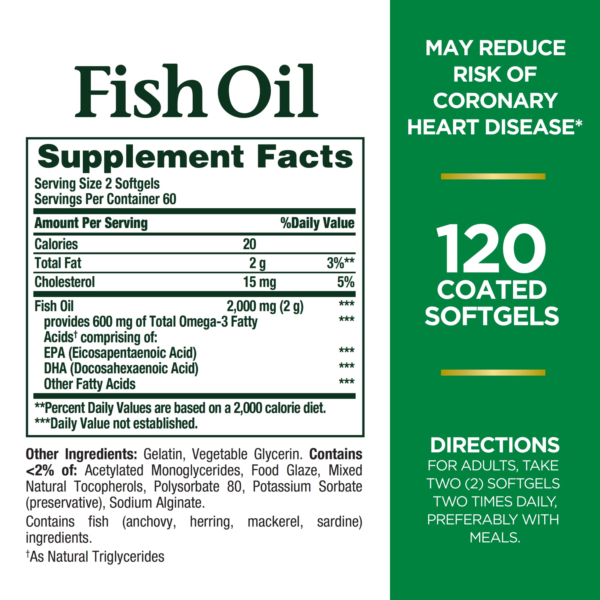 Nature's Bounty Fish Oil, Supports Heart Health, Dietary Supplement, 300mg Omega-3, 120 Coated Softgels