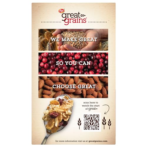 Great Grains Cranberry Almond Crunch Cereal, Cereal with Dried Cranberries and Almonds, Non-GMO Project Verified, 14 OZ Box