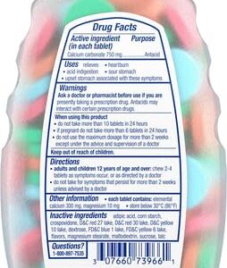 TUMS Extra Strength Antacid Tablets for Chewable Heartburn Relief and Acid Indigestion Relief, Assorted Fruit Flavors - 96 Count