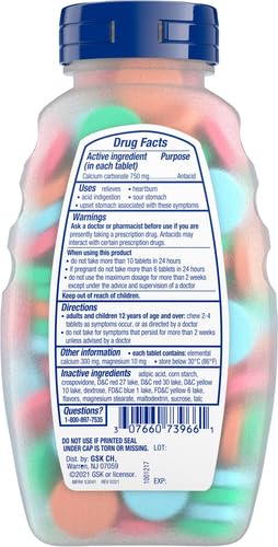 TUMS Extra Strength Antacid Tablets for Chewable Heartburn Relief and Acid Indigestion Relief, Assorted Fruit Flavors - 96 Count