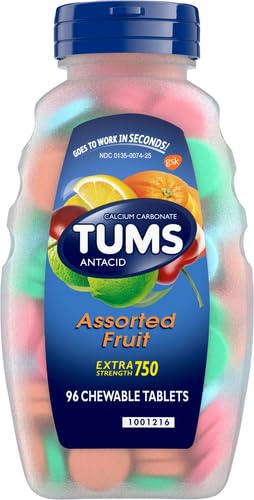 TUMS Extra Strength Antacid Tablets for Chewable Heartburn Relief and Acid Indigestion Relief, Assorted Fruit Flavors - 96 Count