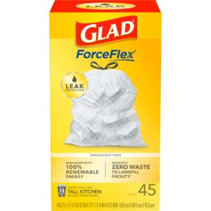 Glad ForceFlex Tall Kitchen Drawstring Trash Bags, 13 Gallon, 45 Count (Package May Vary)