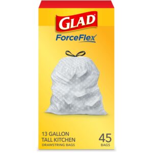 Glad ForceFlex Tall Kitchen Drawstring Trash Bags, 13 Gallon, 45 Count (Package May Vary)