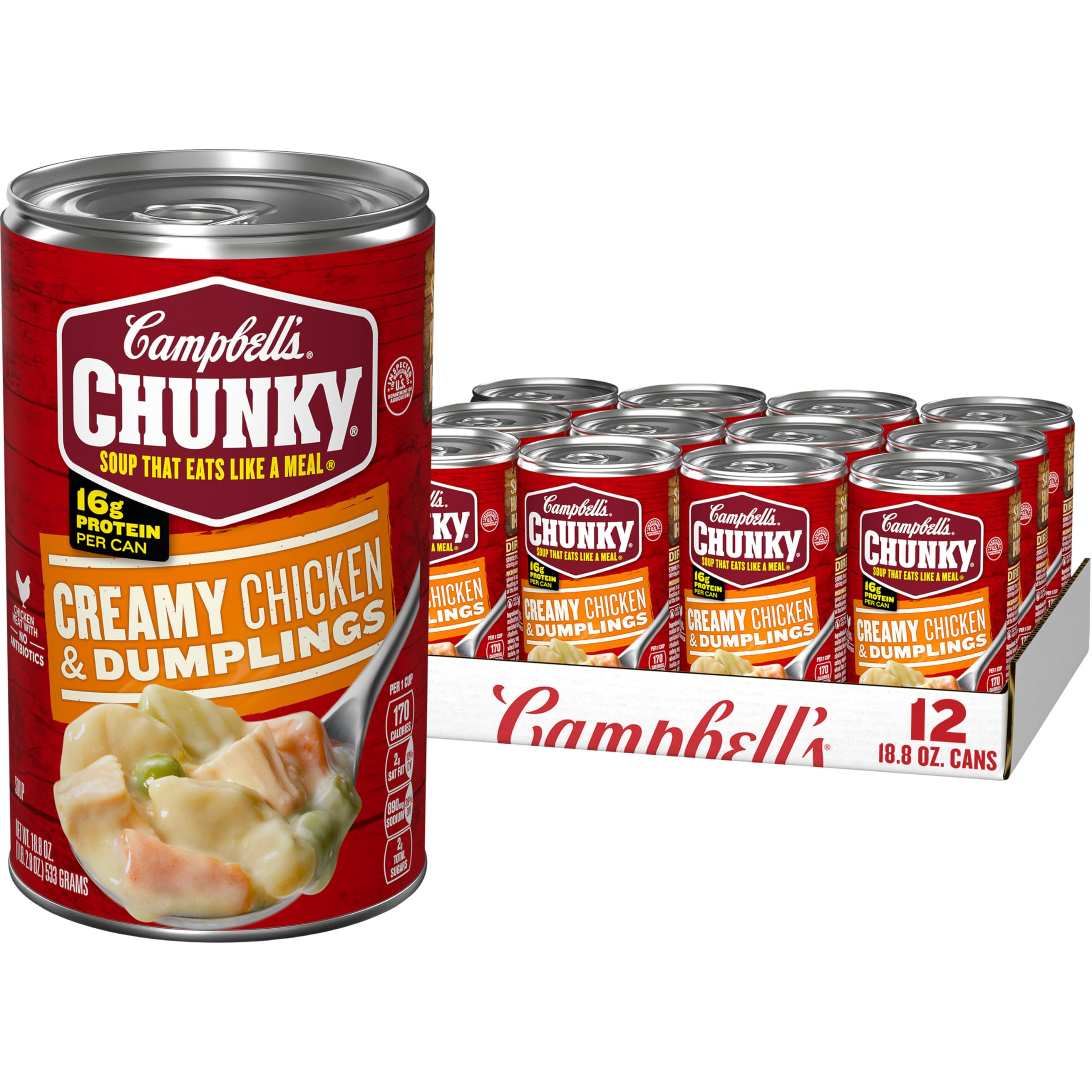 Campbell's Chunky Soup, Creamy Chicken and Dumplings Soup, 18.8 Oz Can (Case of 12)