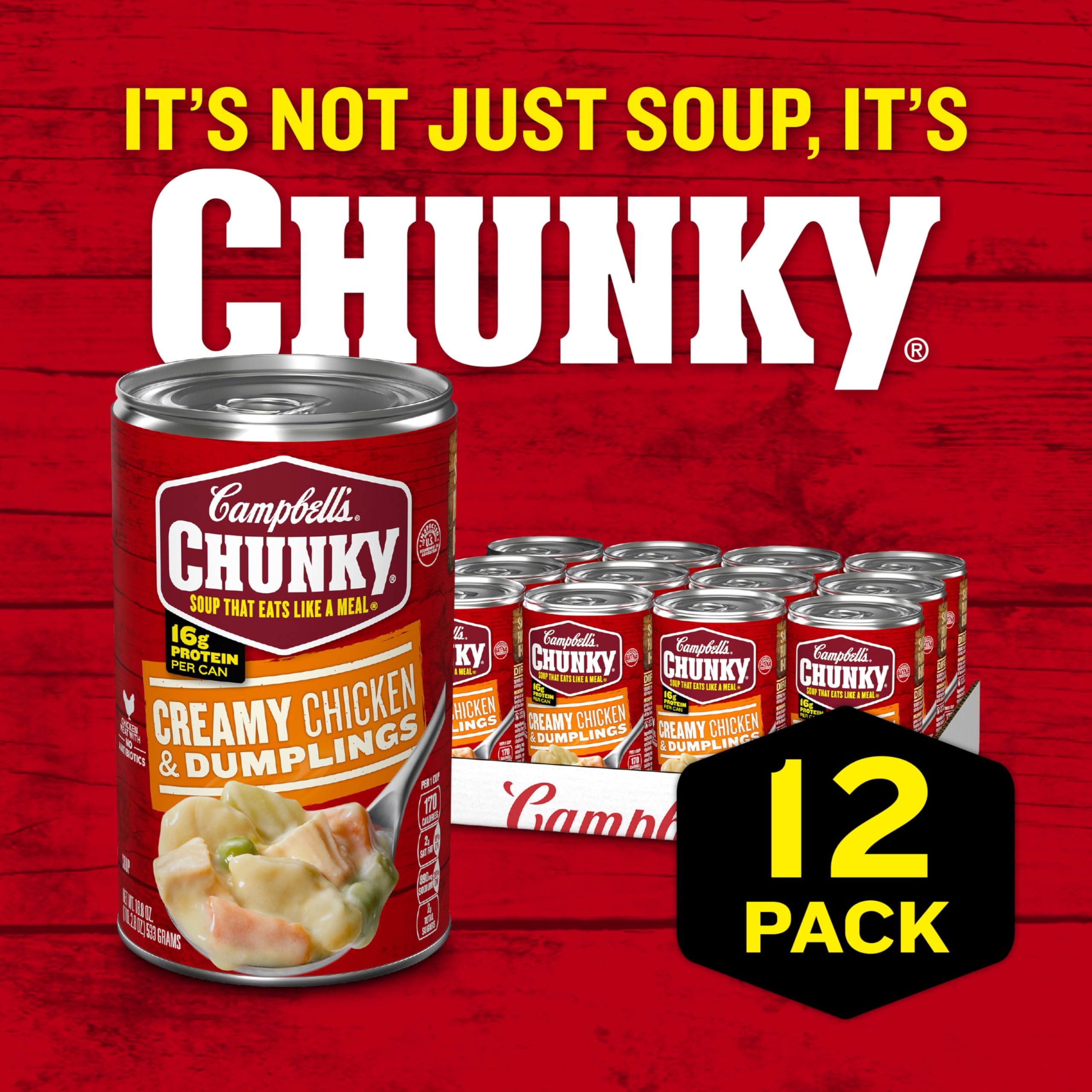 Campbell's Chunky Soup, Creamy Chicken and Dumplings Soup, 18.8 Oz Can (Case of 12)