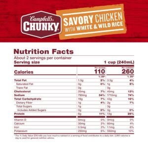 Campbell's Chunky Soup, Savory Chicken with White and Wild Rice Soup, 18.8 Oz Can (Case of 12)