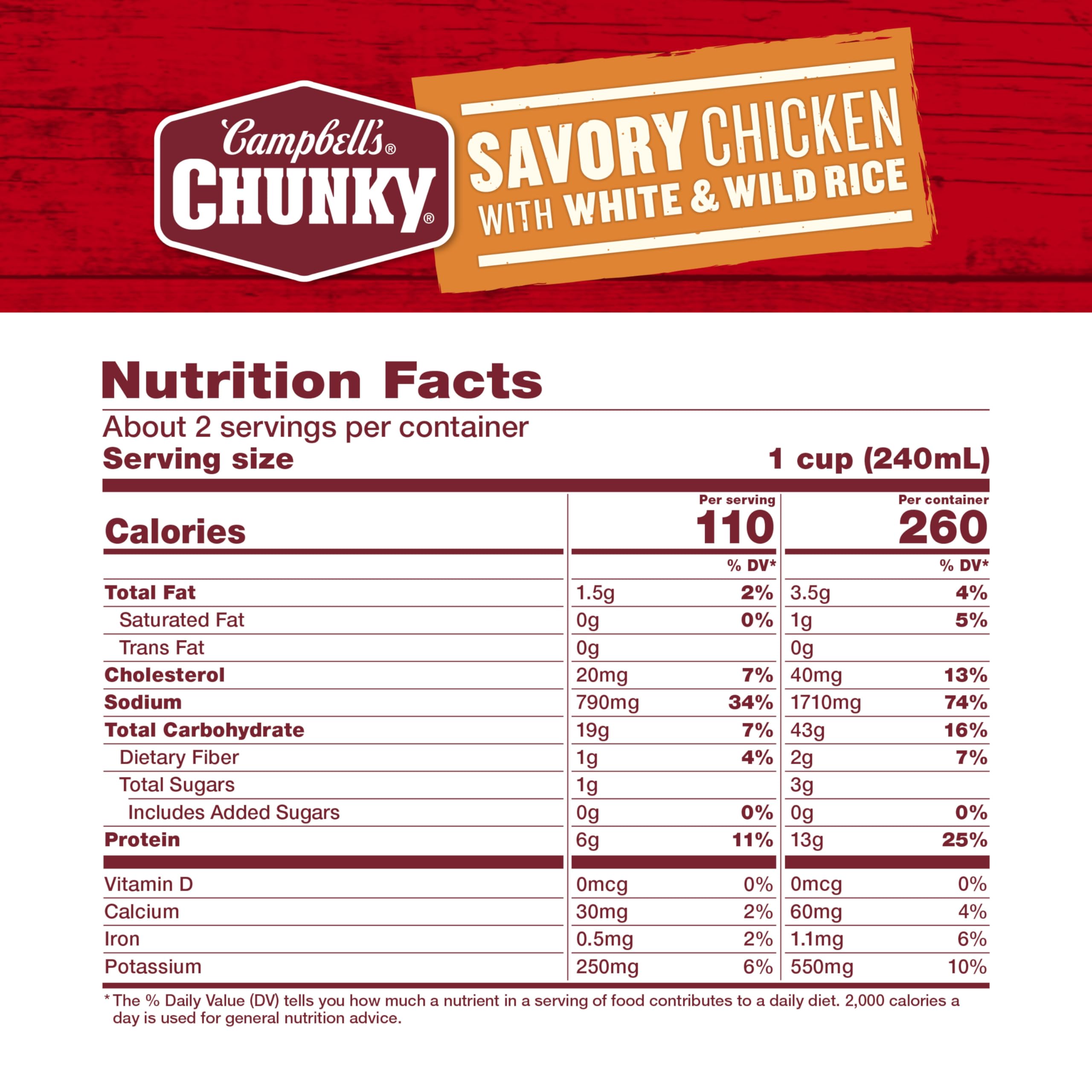 Campbell's Chunky Soup, Savory Chicken with White and Wild Rice Soup, 18.8 Oz Can (Case of 12)