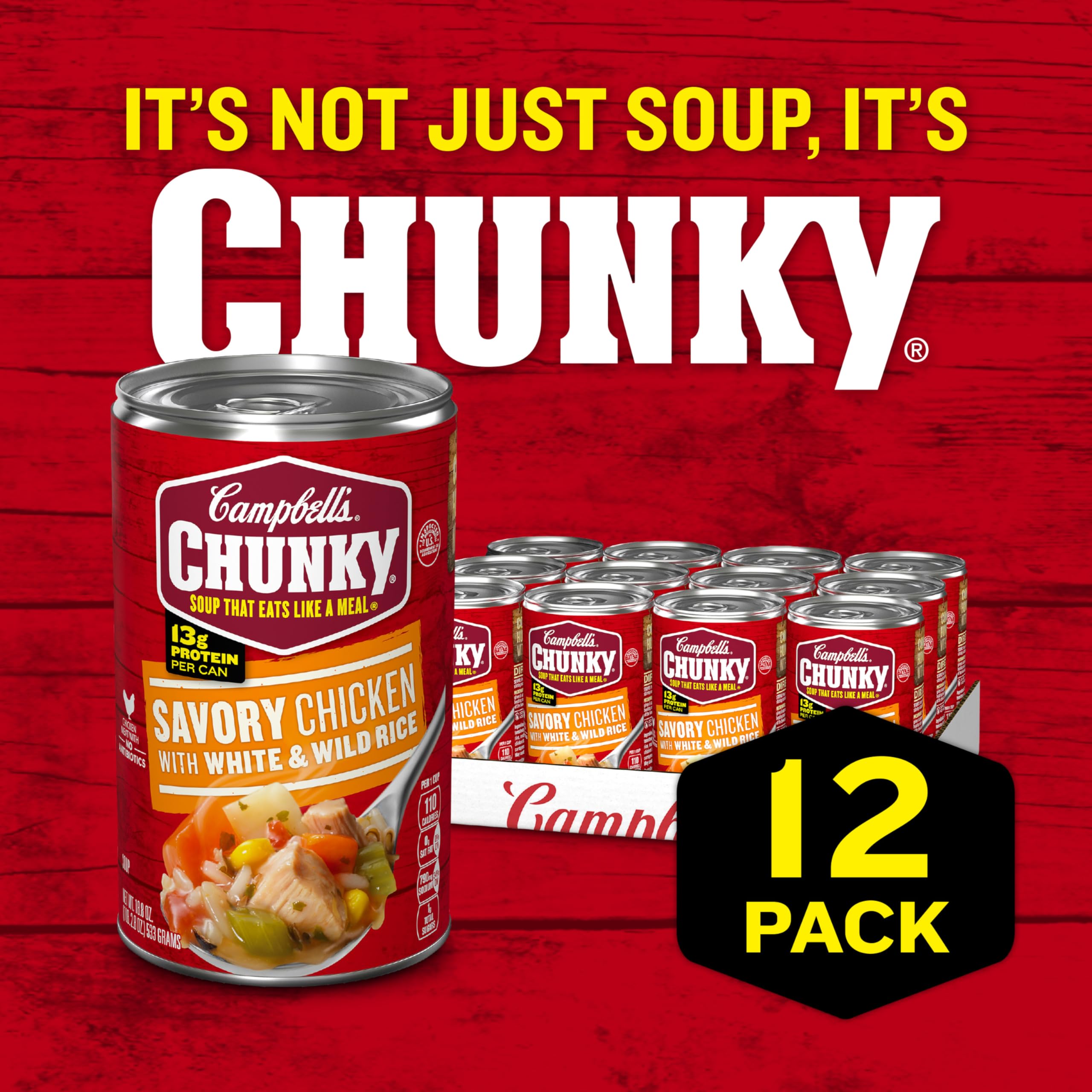 Campbell's Chunky Soup, Savory Chicken with White and Wild Rice Soup, 18.8 Oz Can (Case of 12)