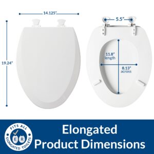 Bemis 1500EC 000 Toilet Seat with Easy Clean & Change Hinges, Elongated, Durable Enameled Wood, White