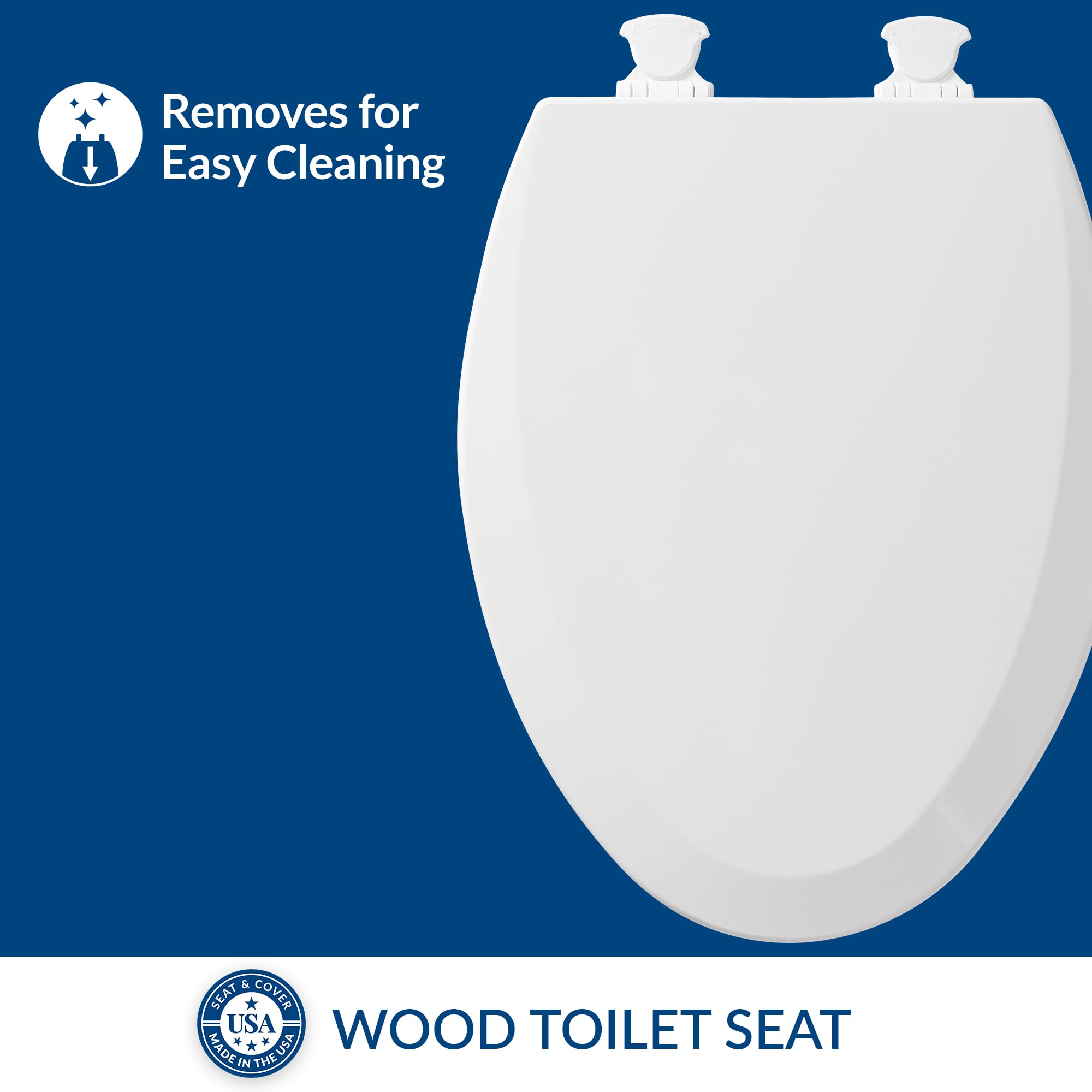 Bemis 1500EC 000 Toilet Seat with Easy Clean & Change Hinges, Elongated, Durable Enameled Wood, White