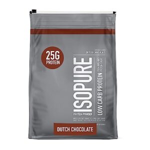 isopure protein powder, low carb whey isolate, gluten free, lactose free, 25g protein, keto friendly, dutch chocolate, 103 servings, 7.5 pound (packaging may vary)