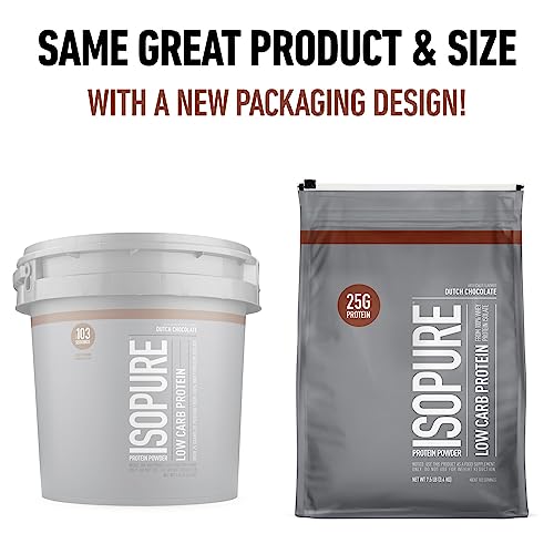 Isopure Protein Powder, Low Carb Whey Isolate, Gluten Free, Lactose Free, 25g Protein, Keto Friendly, Dutch Chocolate, 103 Servings, 7.5 Pound (Packaging May Vary)