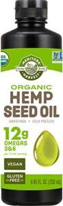 manitoba harvest organic hemp oil, cold pressed, 12g of omegas 3&6 per serving, non-gmo, 8.45 fl oz