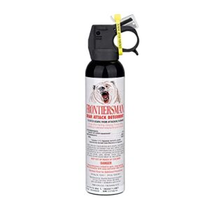 sabre frontiersman 9.2 fl oz. bear spray, maximum strength 2.0% major capsaicinoids, powerful 35 ft. range bear deterrent, outdoor camping & hiking protection