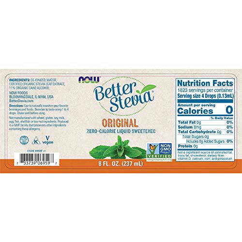 NOW Foods BetterStevia Original Zero-Calorie Liquid Sweetener, Keto Friendly, Suitable for Diabetics, No Erythritol, 8-Ounce