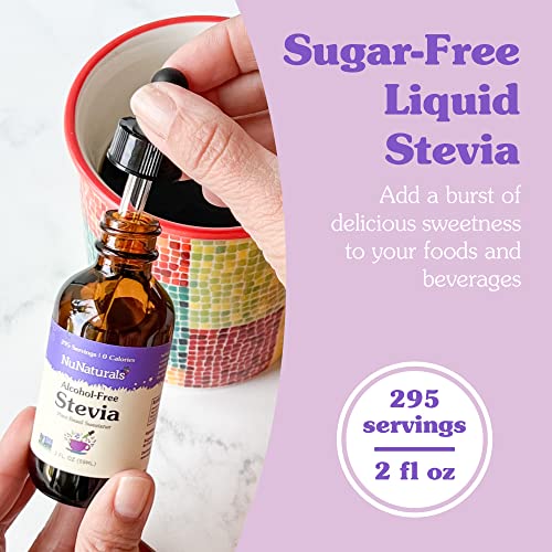 NuNaturals Liquid Stevia, Sugar-Free Sweetener, Plant-Based Sugar Substitute, Zero Calorie, Unflavored, Alcohol Free, 2oz