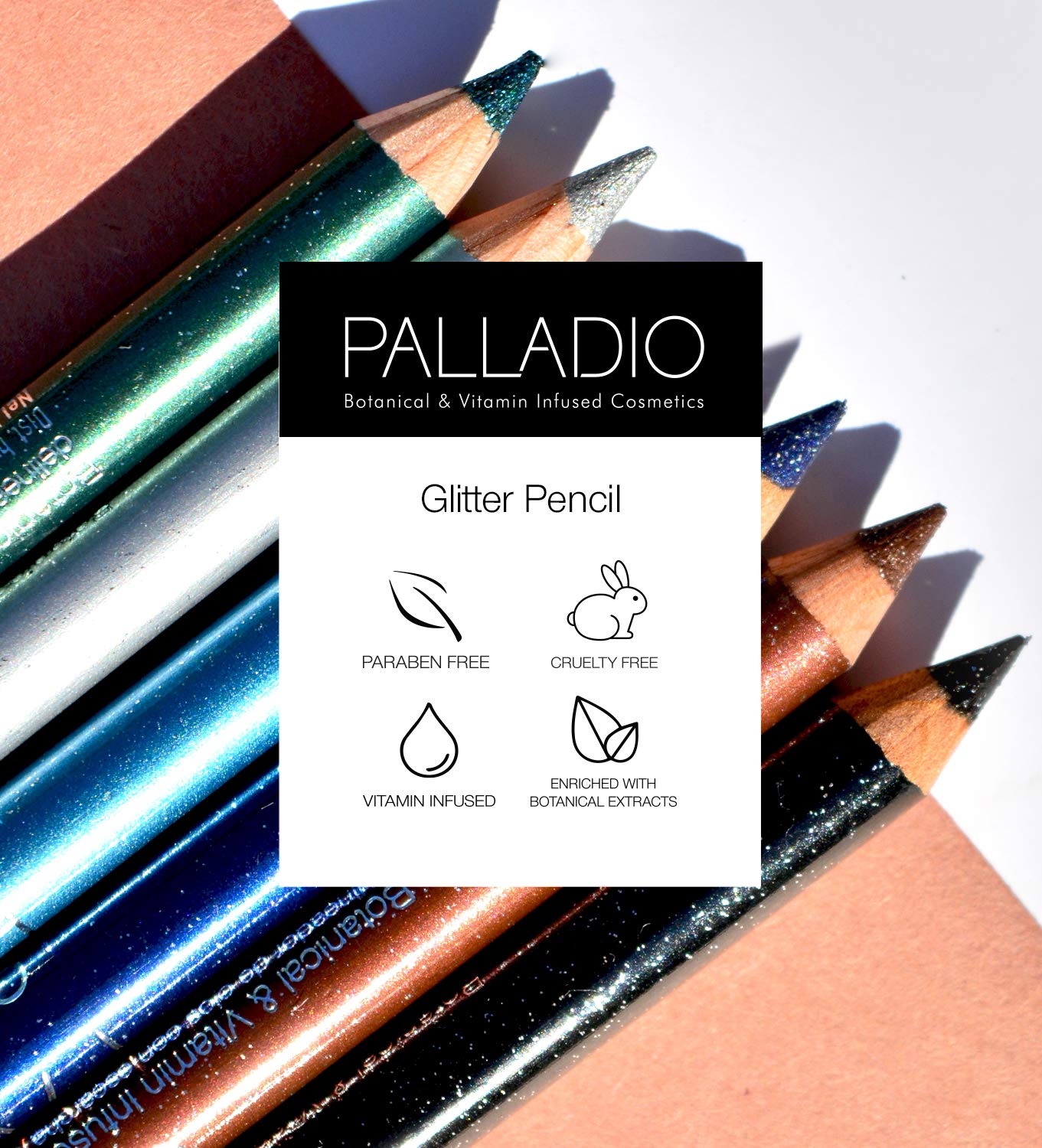 Palladio Glitter Eyeliner Pencil, Longlasting Creamy Cosmetic Pencil, Shimmer Eye Liner, Buttery Smooth Tip, Professional Makeup Glittery Pencil, Sharpenable, Black Sparkle