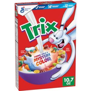 trix fruity breakfast cereal, 6 fruity shapes, whole grain, 10.7 oz