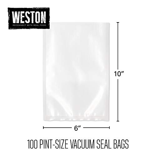 Weston Vacuum Sealer Bags, 2 Ply 3mm Thick, for NutriFresh, FoodSaver & Other Heat-Seal Systems, for Meal Prep and Sous Vide, BPA Free, 6" x 10" (Pint), 100 count, Clear