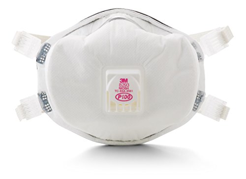 3M Disposable Particulate Cup Respirator 8293 P100 with Cool Flow Exhalation Valve, Adjustable Buckle Straps and Noseclip, Face Seal, Individually Packaged