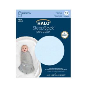 HALO Micro-Fleece Sleepsack Swaddle, 3-Way Adjustable Wearable Blanket, TOG 3.0, Baby Blue, Small, 3-6 Months