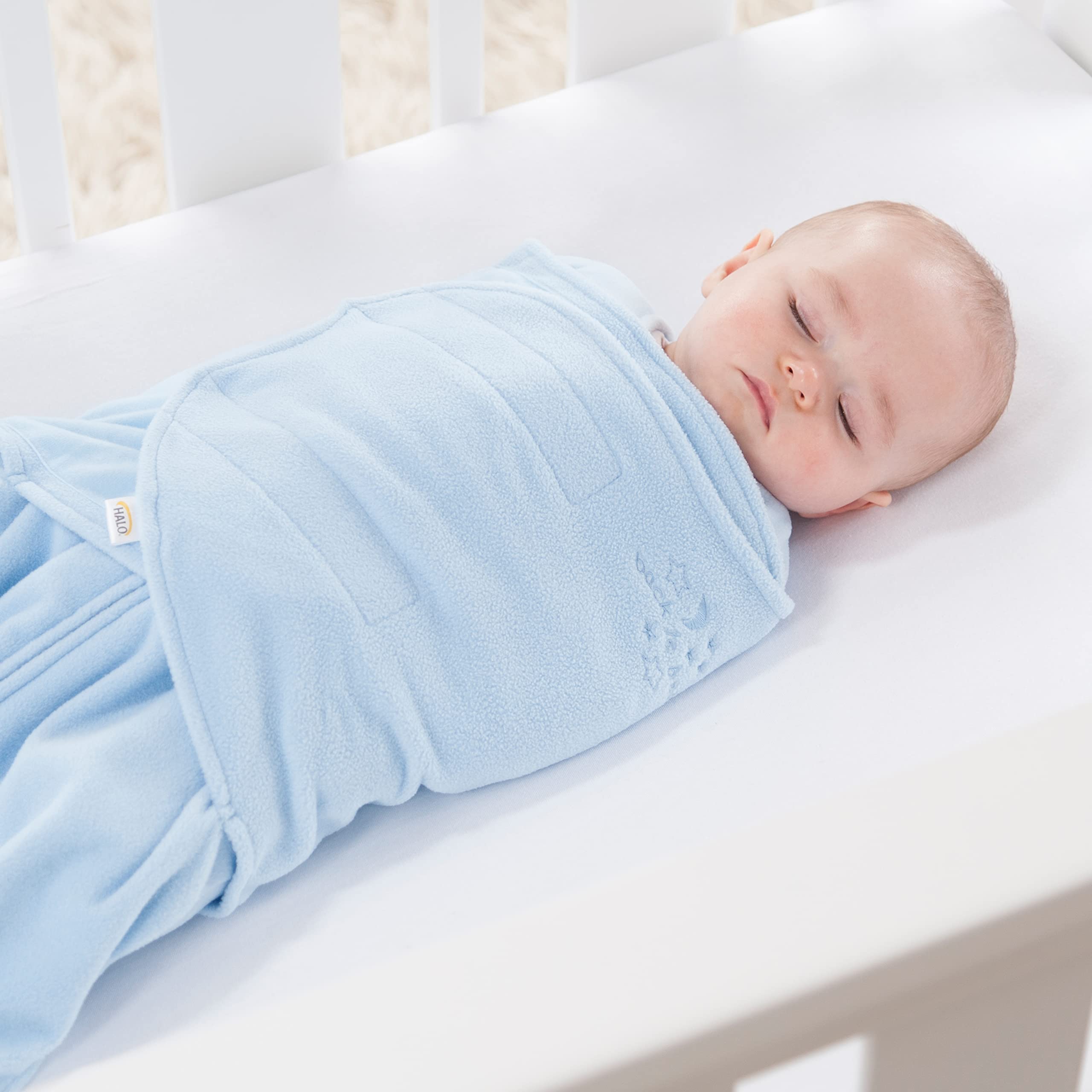 HALO Micro-Fleece Sleepsack Swaddle, 3-Way Adjustable Wearable Blanket, TOG 3.0, Baby Blue, Small, 3-6 Months