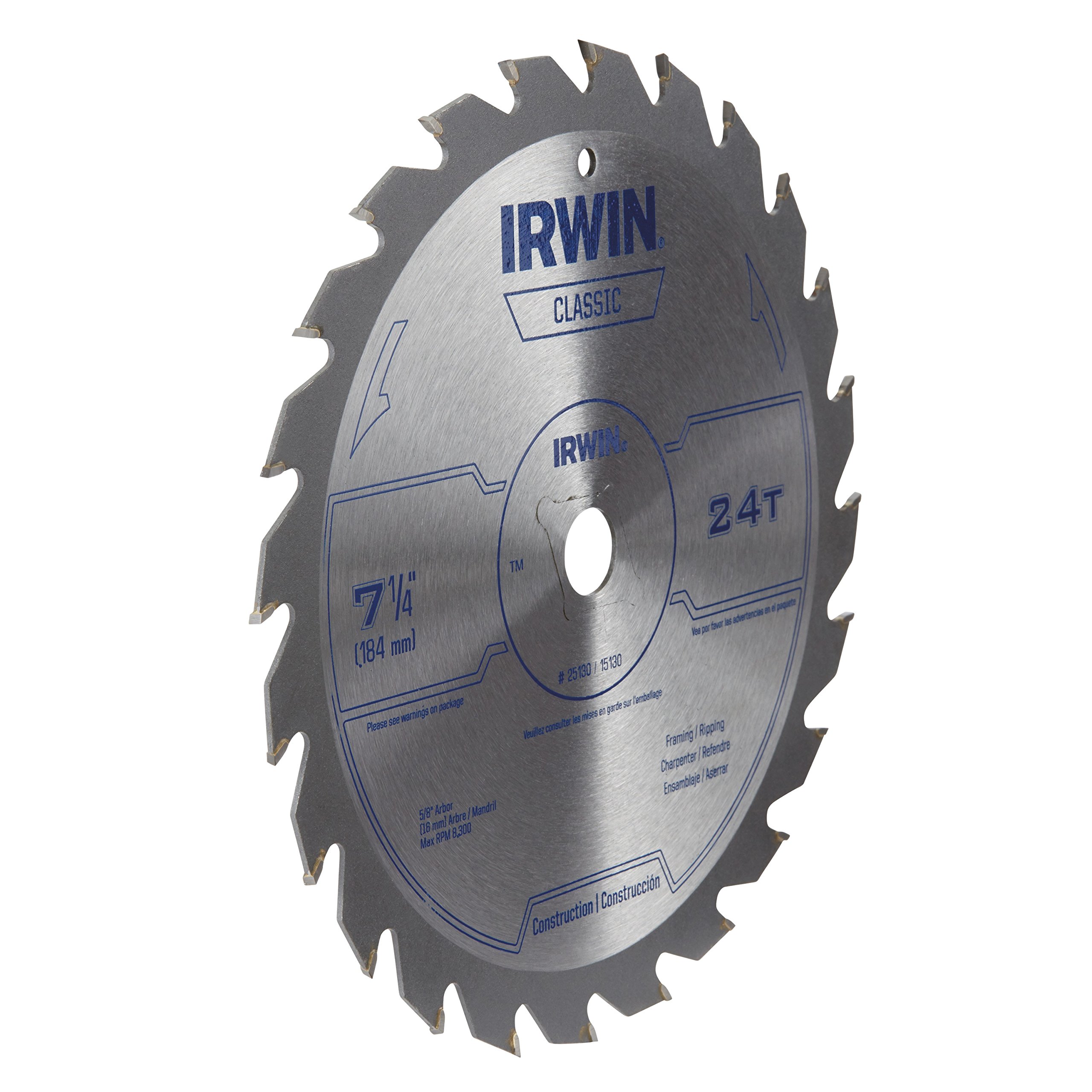 IRWIN Tools Classic Series Steel Corded Circular Saw Blade, 7 1/4-inch, 24T (25130)