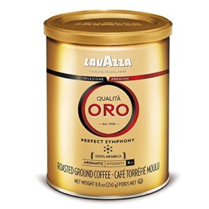 lavazza qualita oro ground coffee blend, medium roast, authentic italian, blended and roasted in italy, non gmo, a full bodied with sweet, aromatic flavor, 8.8 oz (pack of 4)