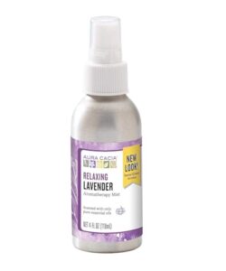 aura cacia relaxing lavender aromatherapy mist, 4-ounce, lavender pure essential oils, sweet & floral aroma