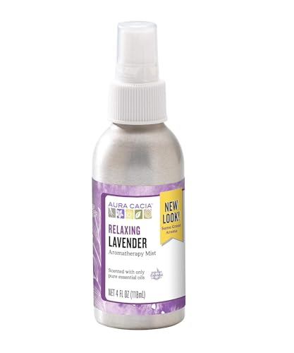 Aura Cacia Relaxing Lavender Aromatherapy Mist, 4-Ounce, Lavender Pure Essential Oils, Sweet & Floral Aroma