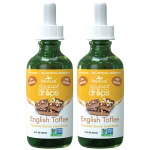 sweetleaf stevia liquid sweet drops - english toffee flavored drops, stevia liquid sweetener, zero-calorie, sugar-free syrup alternative for keto coffee, baking, shakes, 2 fl oz (pack of 2).