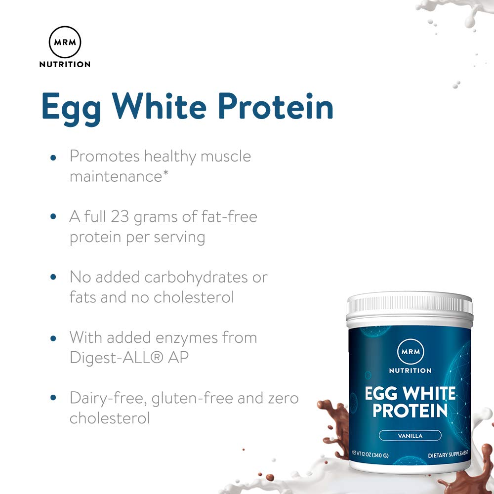 MRM Nutrition Egg White Protein | Vanilla Flavored | 23g Fat-Free Protein | with Digestive enzymes | Highest Biological Value | Clinically Tested | 20 Servings