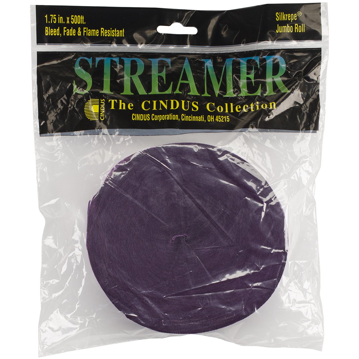 Cindus Crepe Streamers, 1.75" by 500', Purple