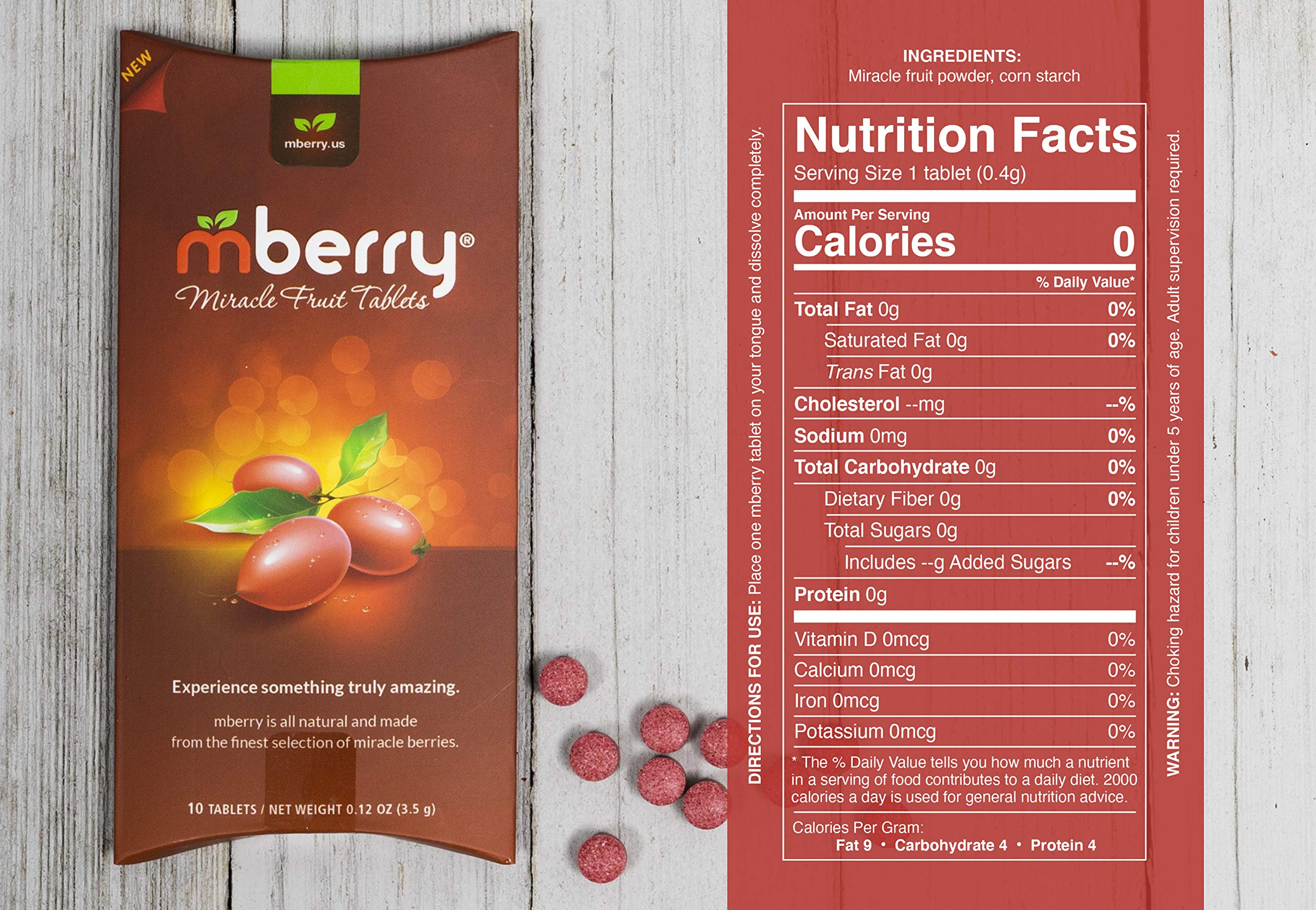 mberry Miracle Berry Tablets, Miracle Fruit Snacks, 10 Count.12 Ounce, Pack of 1