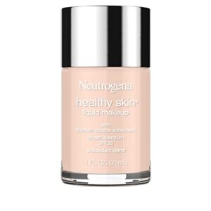 neutrogena healthy skin liquid makeup foundation, broad spectrum spf 20 sunscreen, lightweight & flawless coverage foundation with antioxidant vitamin e & feverfew, natural ivory, 1 fl. oz