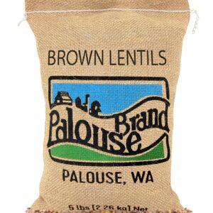 Small Brown Dry Lentils | 5 LBS Plastic Free Packaging | Family Farmed in Washington State | 100% Desiccant Free | Non-GMO | 100% Non-Irradiated | Kosher | Field Traced | Burlap Bag