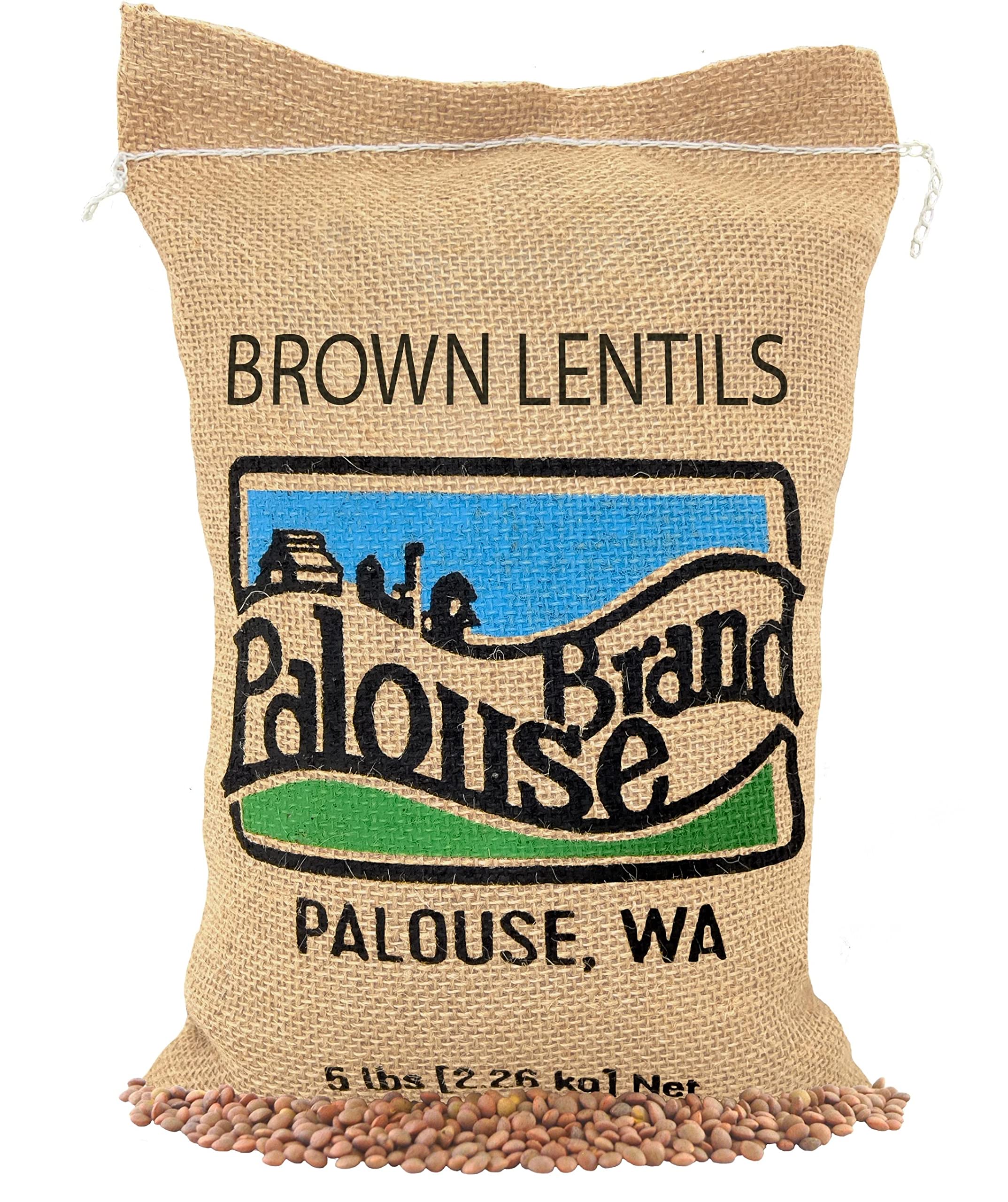 Small Brown Dry Lentils | 5 LBS Plastic Free Packaging | Family Farmed in Washington State | 100% Desiccant Free | Non-GMO | 100% Non-Irradiated | Kosher | Field Traced | Burlap Bag