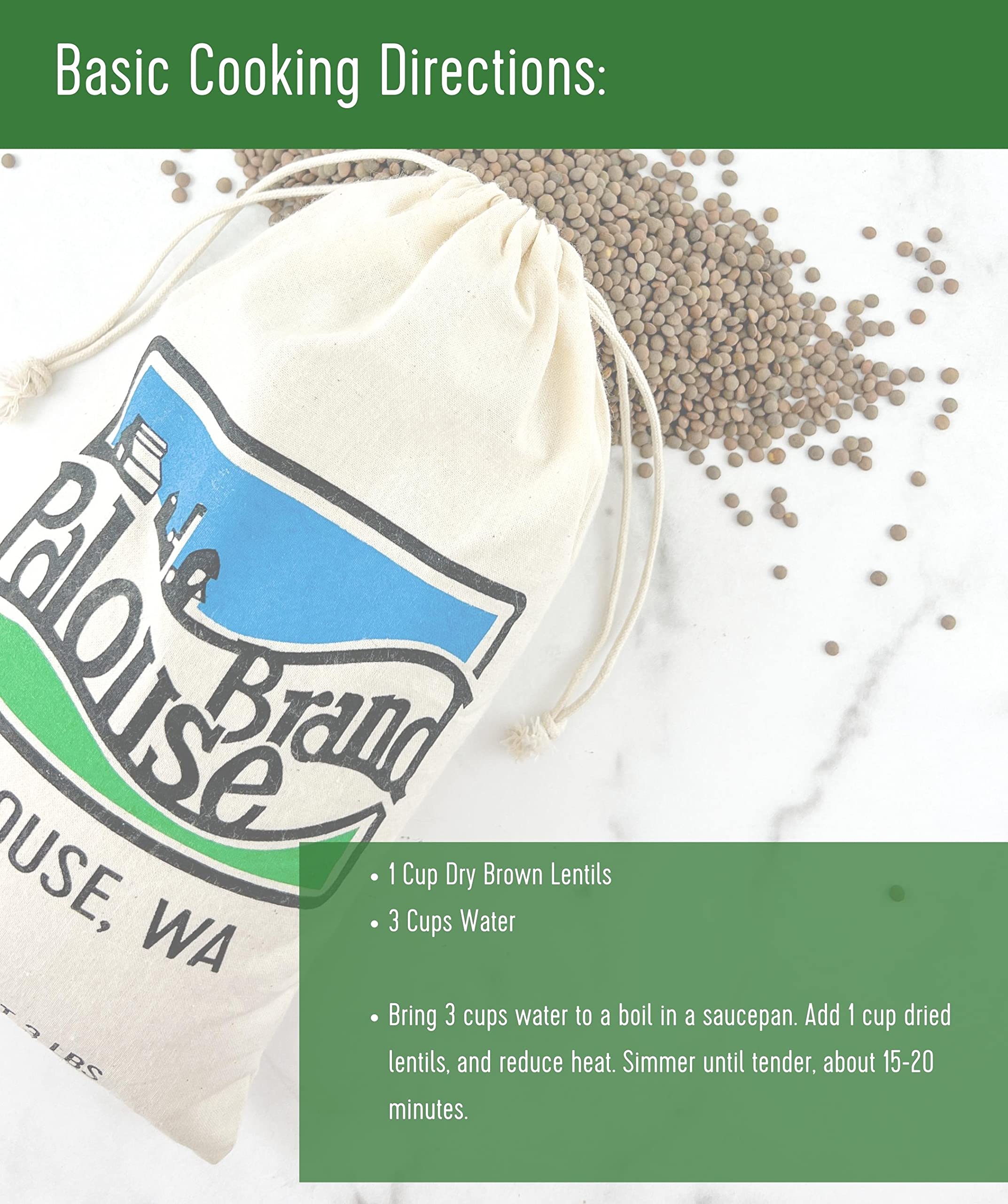 Small Brown Dry Lentils | 5 LBS Plastic Free Packaging | Family Farmed in Washington State | 100% Desiccant Free | Non-GMO | 100% Non-Irradiated | Kosher | Field Traced | Burlap Bag