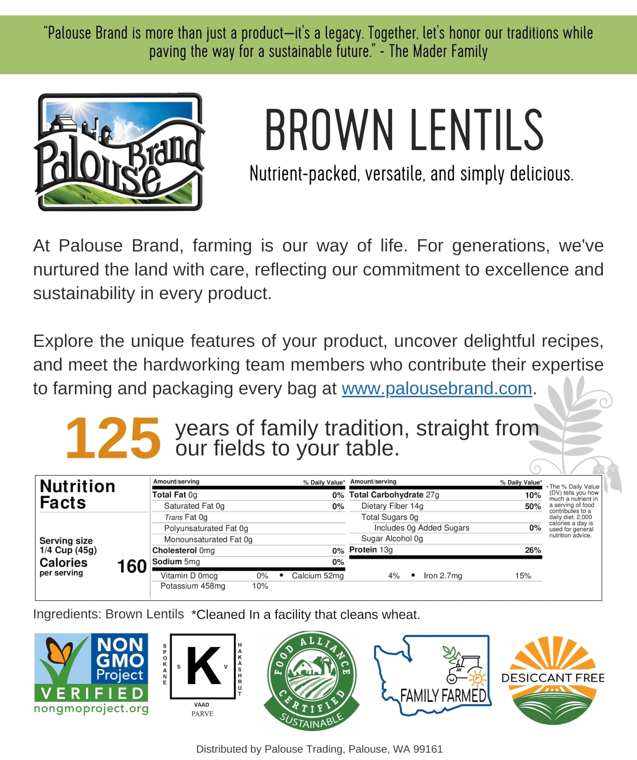 Small Brown Dry Lentils | 5 LBS Plastic Free Packaging | Family Farmed in Washington State | 100% Desiccant Free | Non-GMO | 100% Non-Irradiated | Kosher | Field Traced | Burlap Bag