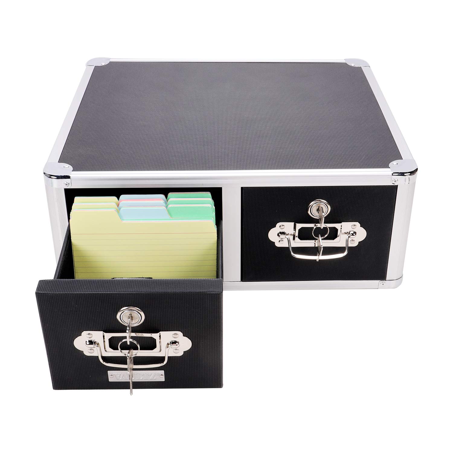 Vaultz Locking 4 x 6 Index Card Cabinet, Double Drawer, Black (VZ01395)