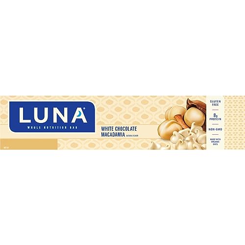 LUNA Bar - White Chocolate Macadamia Flavor - Gluten-Free - Non-GMO - 7-9g Protein - Made with Organic Oats - Low Glycemic - Whole Nutrition Snack Bars - 1.69 oz. (15 Count)