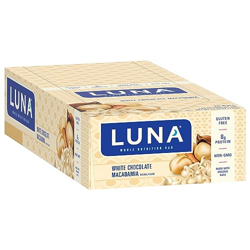 LUNA Bar - White Chocolate Macadamia Flavor - Gluten-Free - Non-GMO - 7-9g Protein - Made with Organic Oats - Low Glycemic - Whole Nutrition Snack Bars - 1.69 oz. (15 Count)