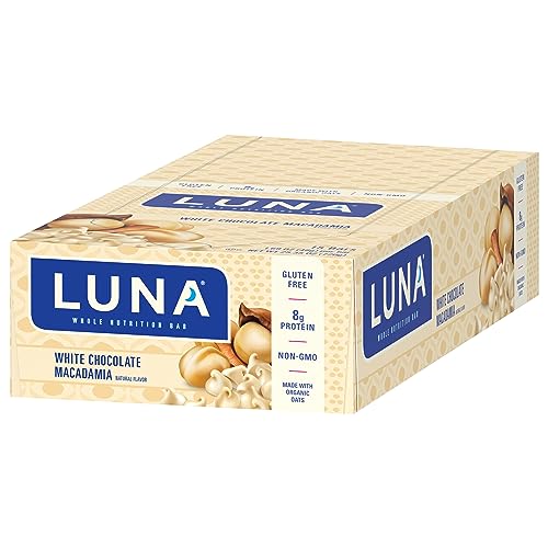 LUNA Bar - White Chocolate Macadamia Flavor - Gluten-Free - Non-GMO - 7-9g Protein - Made with Organic Oats - Low Glycemic - Whole Nutrition Snack Bars - 1.69 oz. (15 Count)