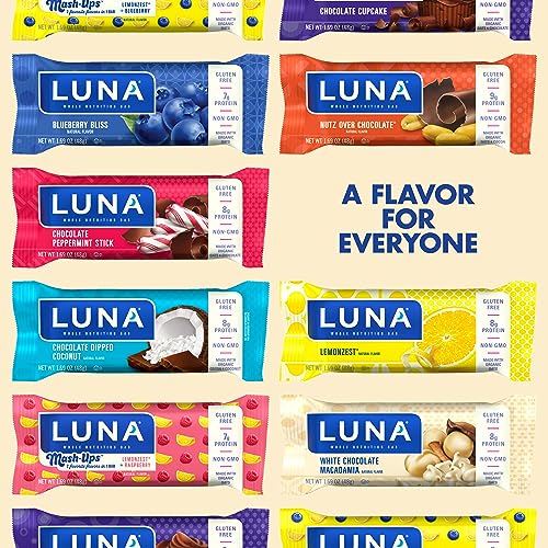 LUNA Bar - White Chocolate Macadamia Flavor - Gluten-Free - Non-GMO - 7-9g Protein - Made with Organic Oats - Low Glycemic - Whole Nutrition Snack Bars - 1.69 oz. (15 Count)