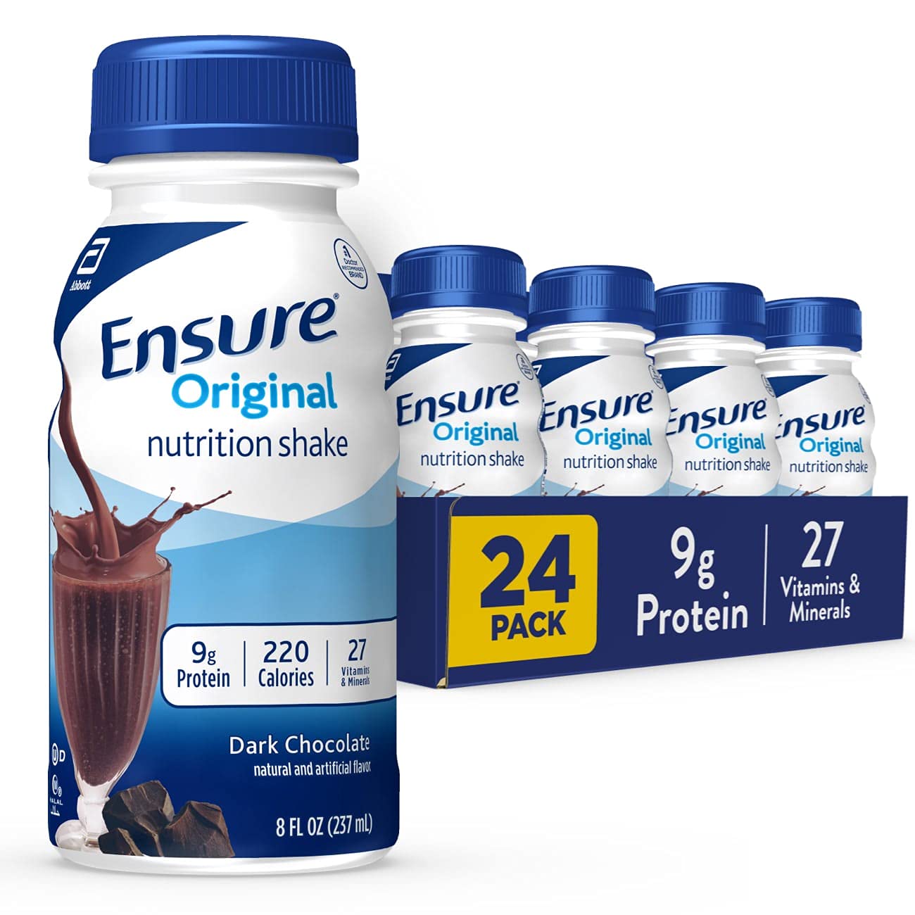 Ensure Original Dark Chocolate Nutrition Shake | Meal Replacement Shake | 24 Pack, Plastic Bottle, Liquid