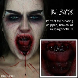 Mehron Makeup Tooth FX Black | Temporary Black Tooth Paint | Perfect for Creating Black Out Tooth Makeup, Rotten Teeth Makeup, & Missing Teeth SFX for Halloween, Cosplay, & Theater .125 oz (4 ml)